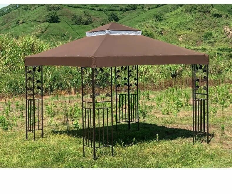 KOIUOMO Наружный тент с двойным верхом 3х3м для беседки, коричневый
