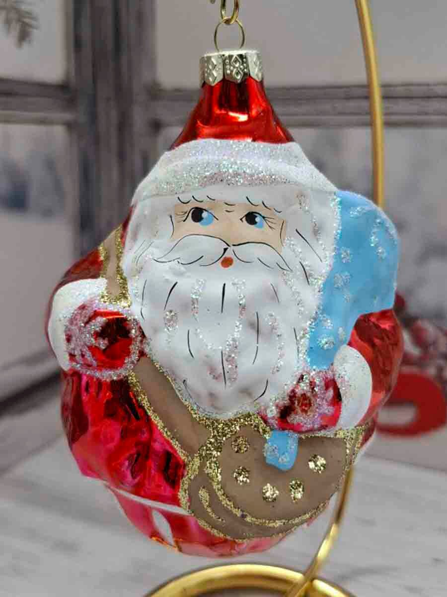 Елочная игрушка Дедушка Мороз стеклянная, Игрушка новогодняя стеклянная Дедушка Мороз. Ручная работа