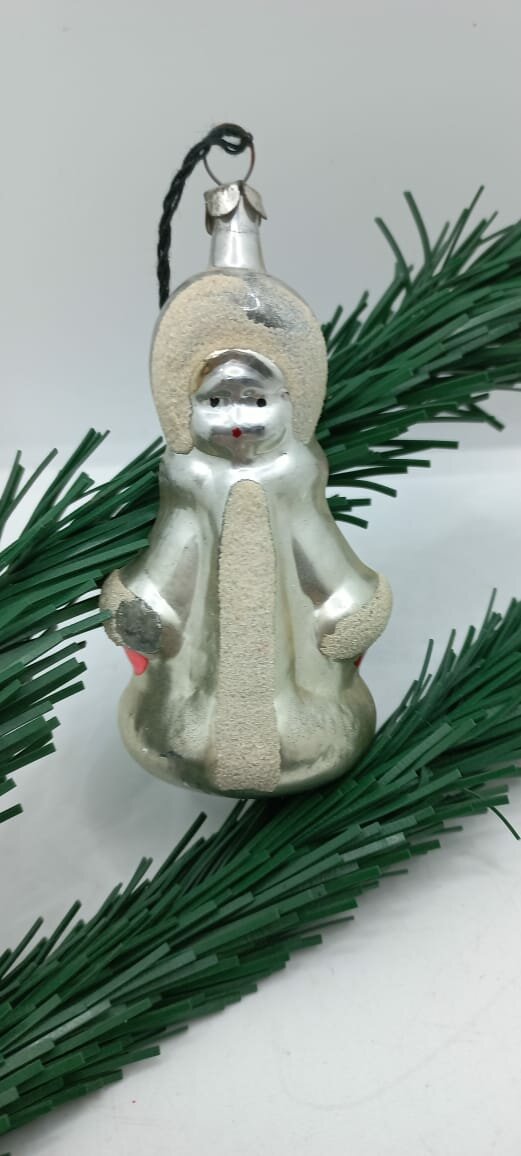 Елочная игрушка подвесная Снегурочка винтажная советская, стекло, СССР