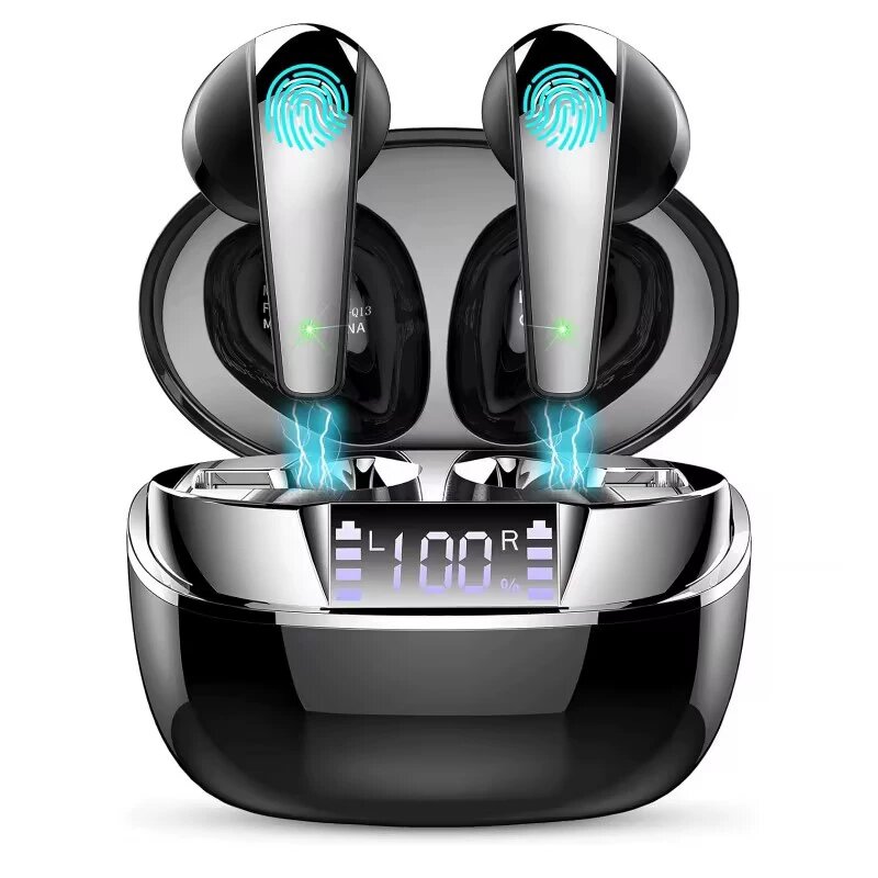 Черные беспроводные наушники True Wireless с 360° звуком ACS, Bluetooth 5.3, 30 часов автономности, шумоподавление для