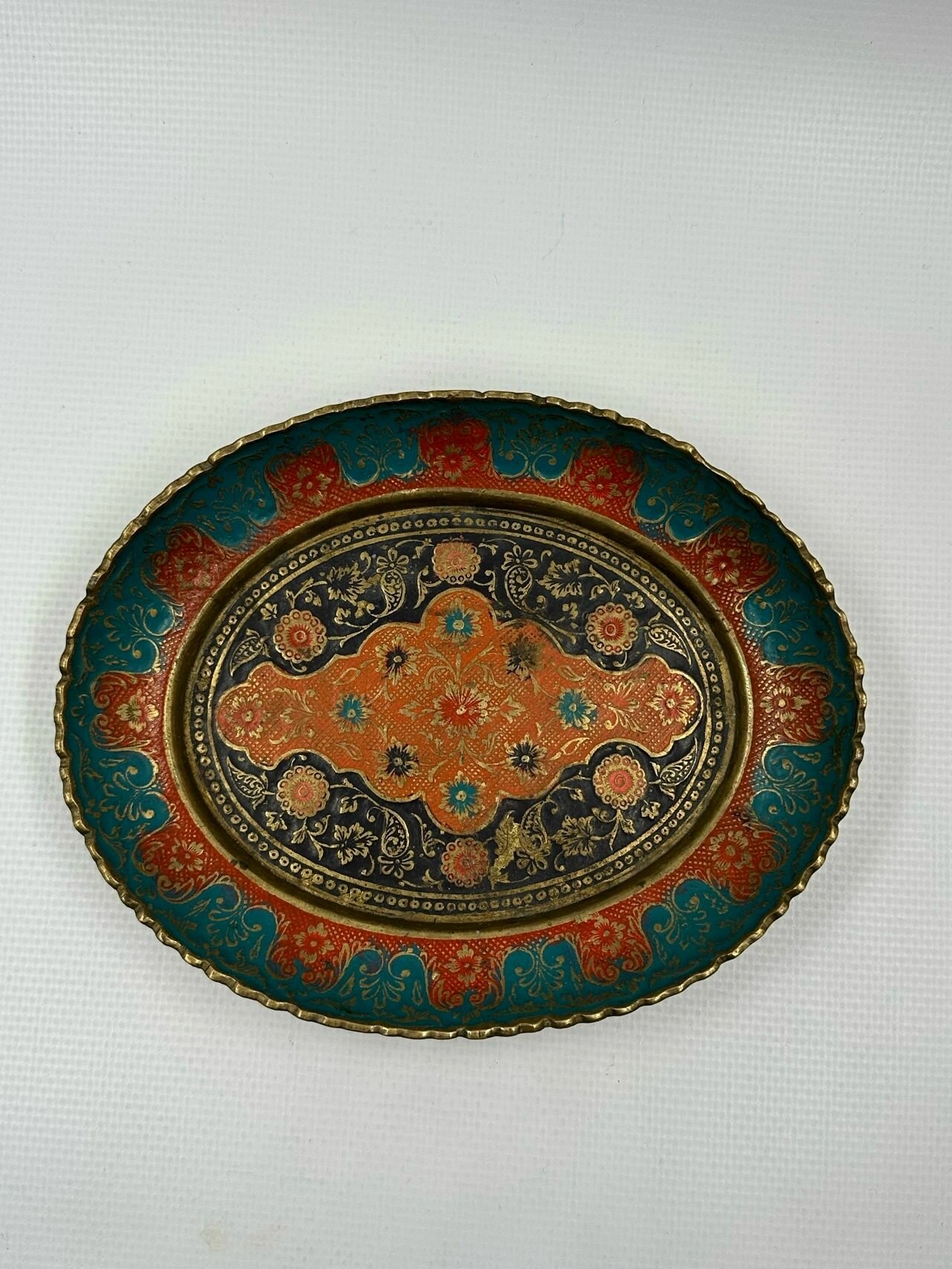 Декоративная Тарелка Конфетница, Индия Времён СССР 16.5*13 см Латунь, Эмаль!