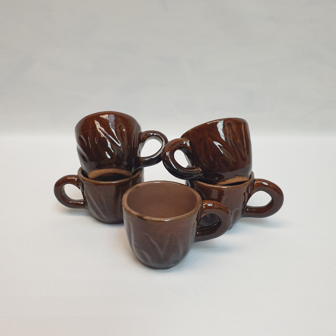 Набор из 5 кофейных чашек, обливная керамика 30 мл, винтаж СССР