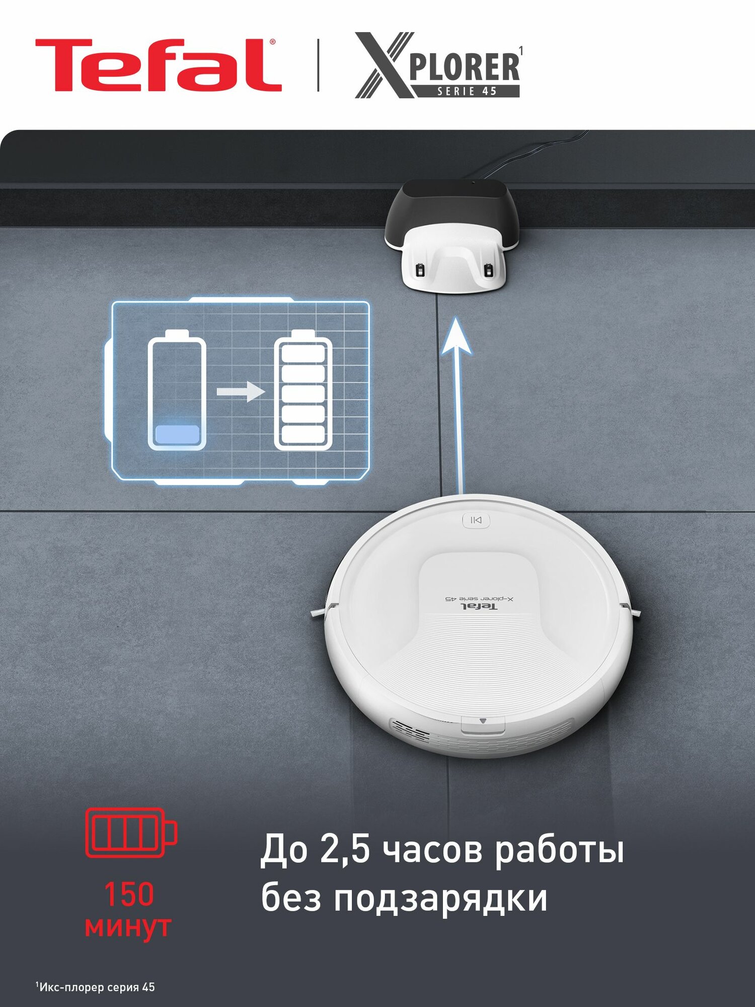 Робот-пылесос Tefal X-Plorer Serie 45 RG8227WH белый, уборка: сухая, объем пылесборника 0.44л (2211401030)