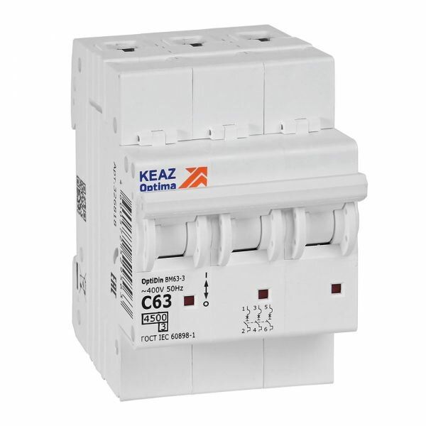 Выключатель автоматический модульный OptiDin BM63-3C63-4,5-УХЛ3