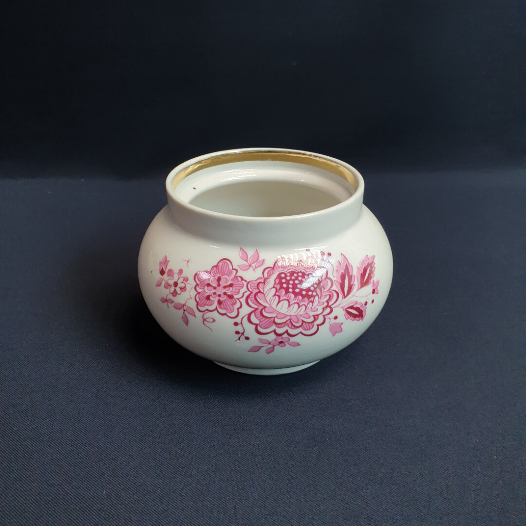 Сахарница без крышки Дулево, фарфор позолота деколь 0.5 л, винтаж СССР