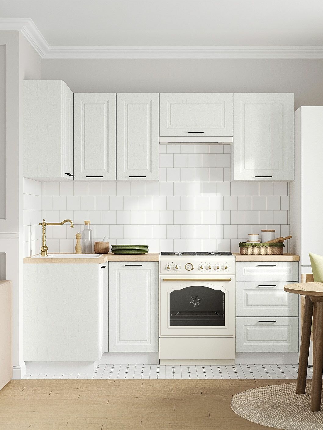 Кухонный гарнитур угловой Шервуд 2.1х1 м, мебель для дома и кухни, Белый / Арктик