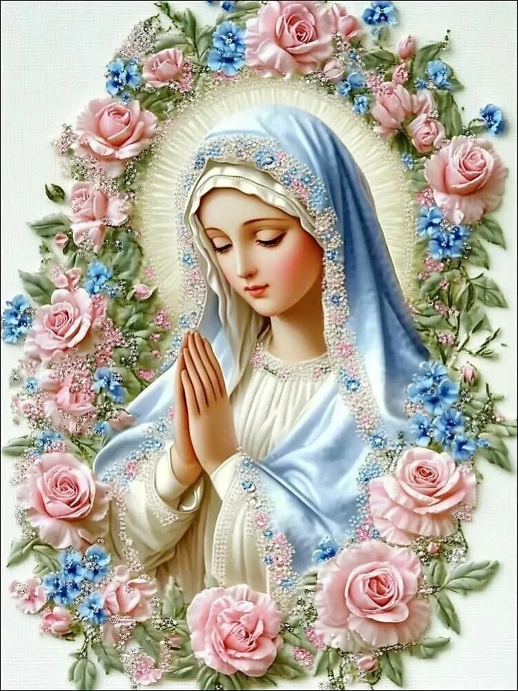 Алмазная картина "Пресвятая Богородица", 30x40 см. Православная икона.