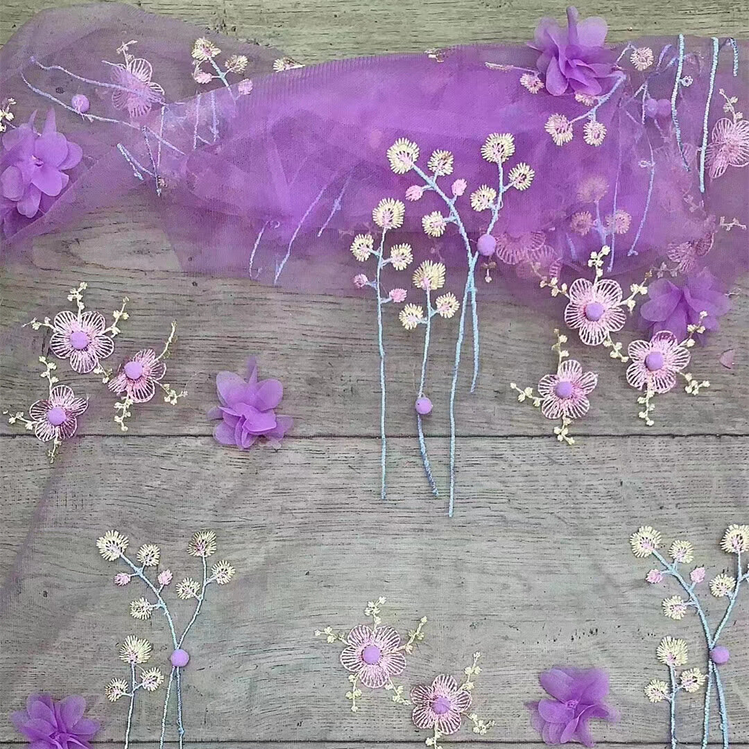 Новая трехмерная сетчатая вышитая ткань, ручная работа, индивидуальный цветочный помпон, стиль Китайской Республики, кружевная вышивка для девочек в стиле ханфу