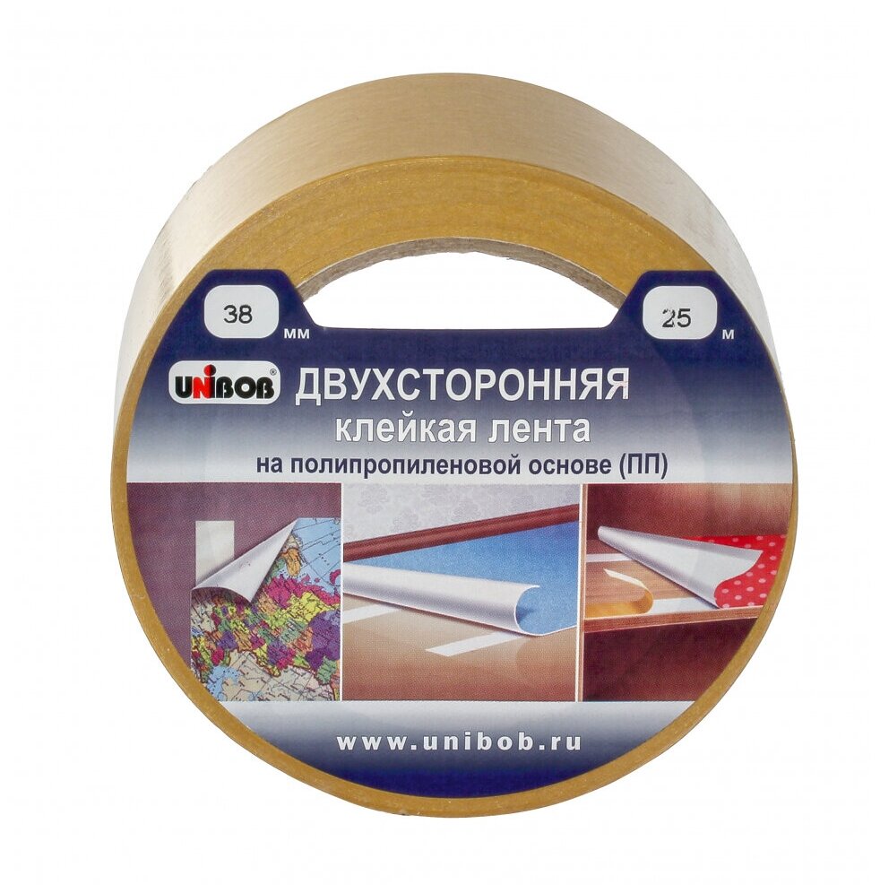 Двухсторонняя клейкая лента UNIBOB 38 мм х 25 м полипропилен 214983