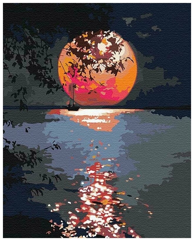 Лунная дорожка / Полная луна Раскраска картина по номерам на холсте с неоновыми красками