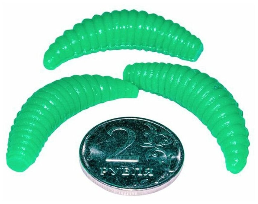 Мягкая форелевая силиконовая приманка для рыбалки TROUT EXPERT серия MAGGOT - личинка (#M3811, 38 мм, 10 шт в банке, сыр) Зелёный