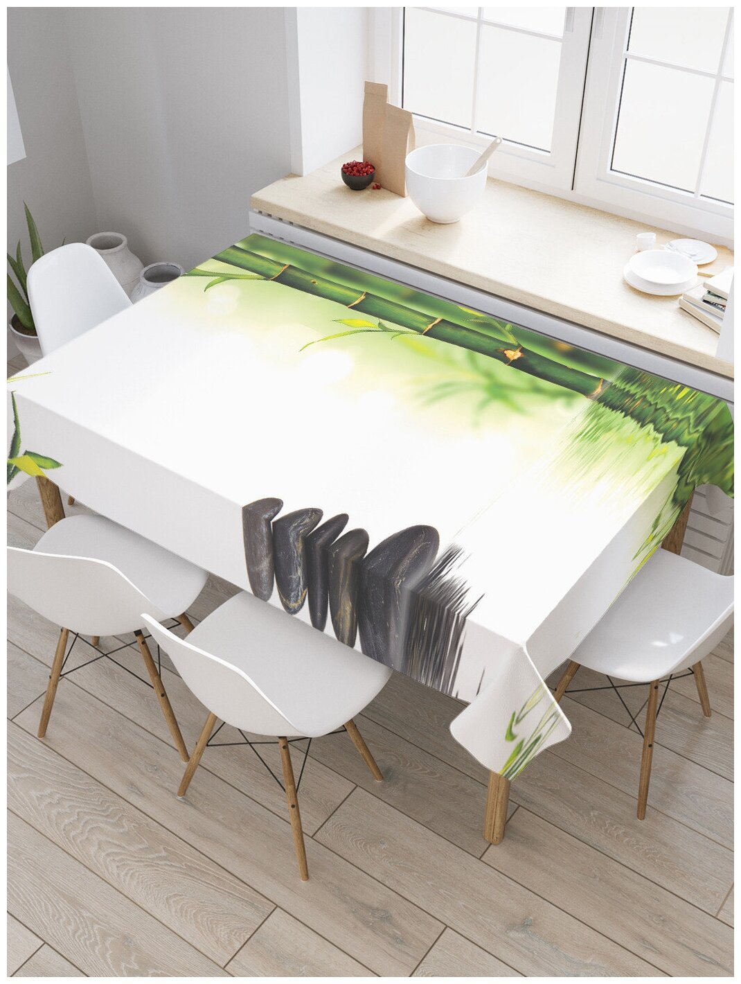 Прямоугольная тканевая скатерть на стол с рисунком "Водный бамбук" 145 на 180 см, JoyArty