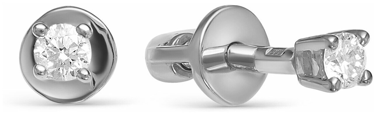 Серьги пусеты, белое золото, 585 проба, родирование, бриллиант