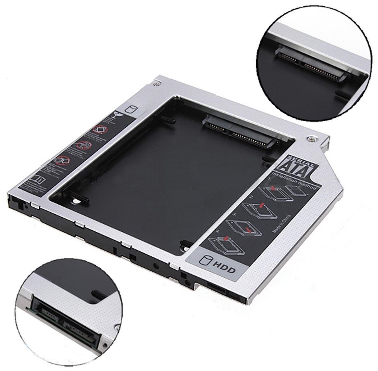 Переходник дополнительного HDD кредл в отсек CD/DVD SATA 9.5 mm