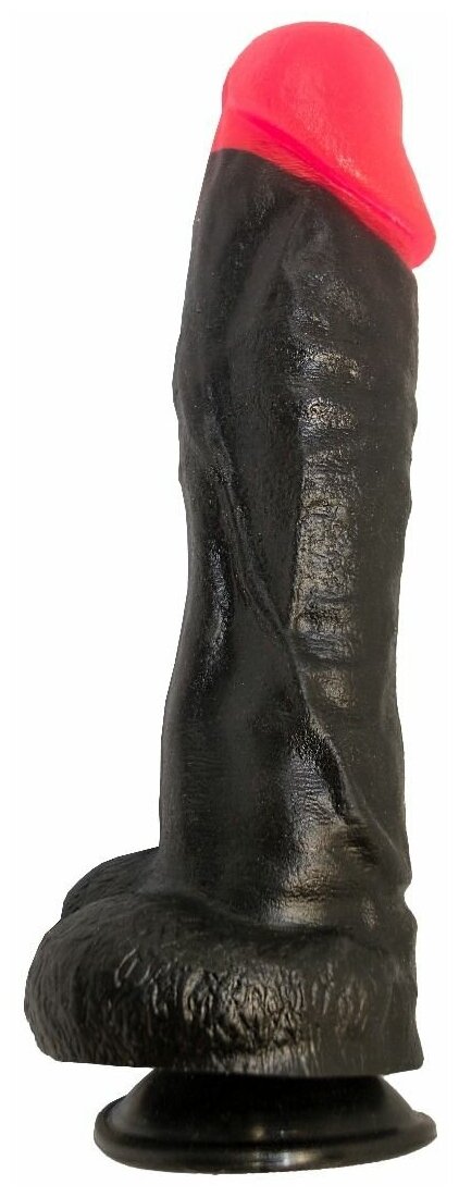 Чёрный фаллоимитатор с красной головкой - 20 см, LOVETOY (А-Полимер), поливинилхлорид (ПВХ, PVC), черный с красным