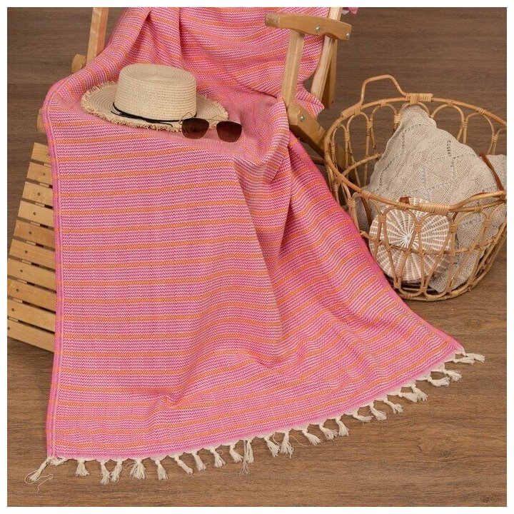 Пештемаль Полосы 100х180 см, розовый