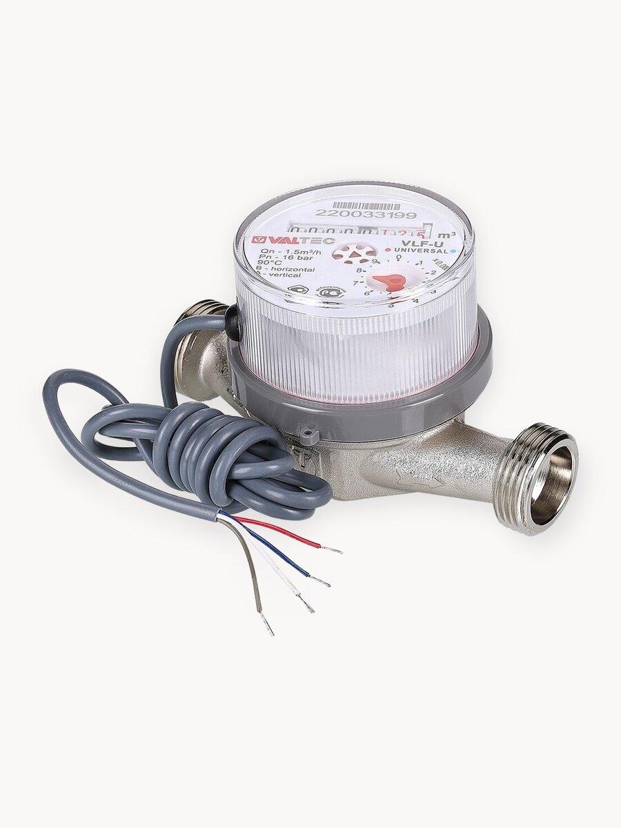 Счетчик Valtec 1/2" L=110мм, без сгонов, импульсный вых, для горячей/холодной воды VLF-15U-IL.110