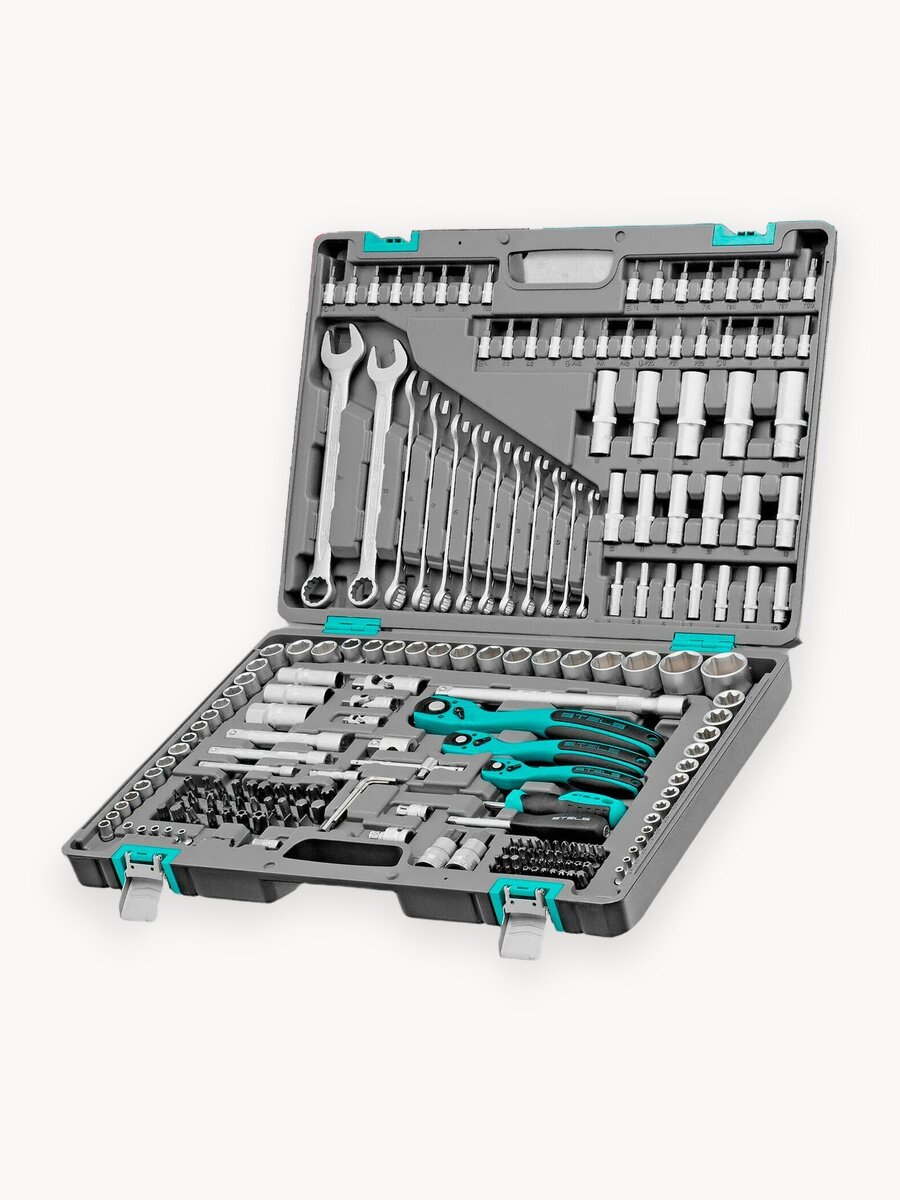 Набор инструментов STELS, набор инструментов для автомобиля, усиленный кейс, 216 предметов