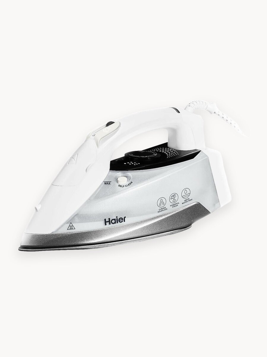 Утюг Haier HI-502, 2700 Вт, керамическая подошва, паровой удар, вертикальное отпаривание, белый серый