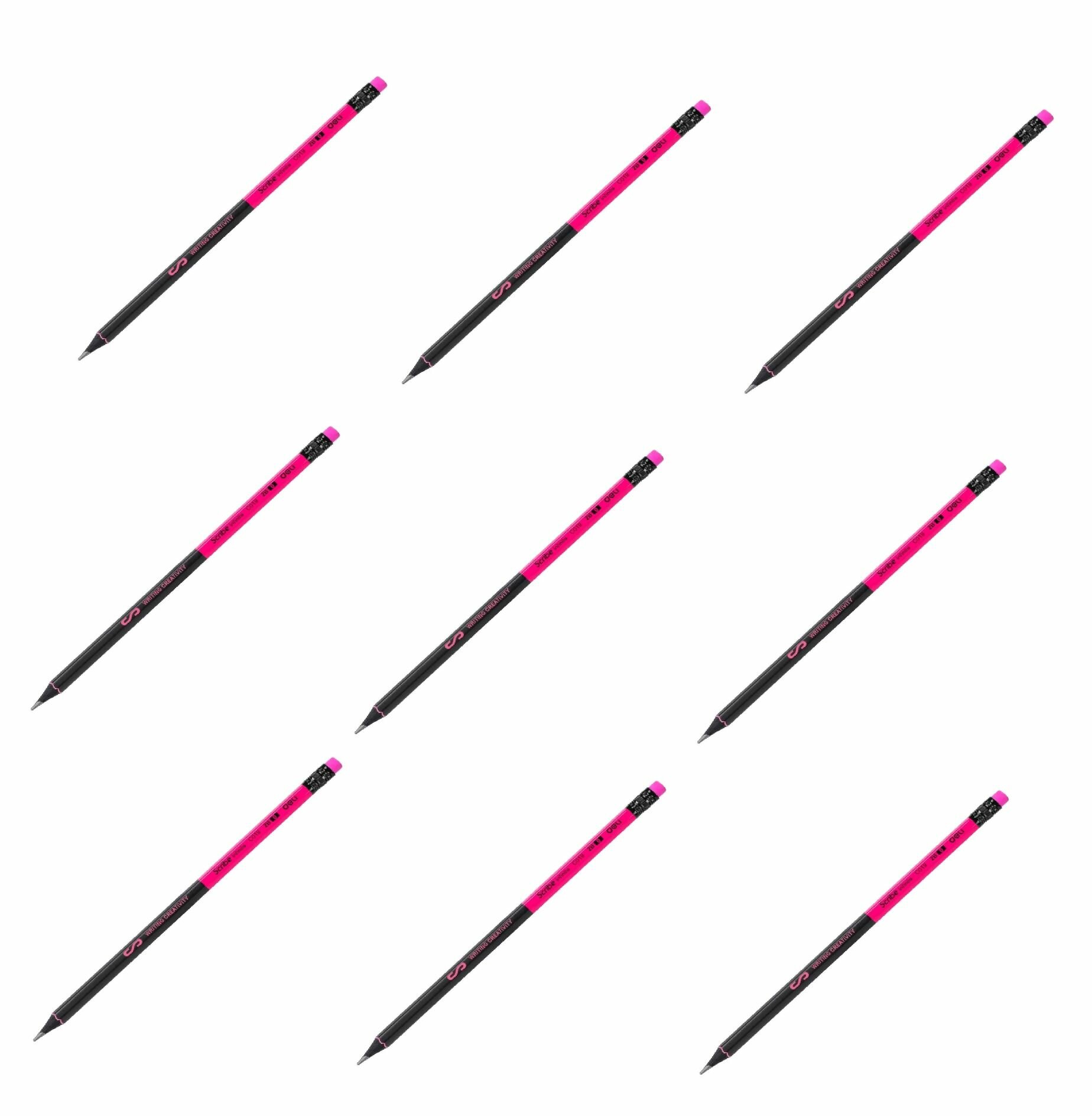 Deli Карандаш чернографитный, Scribe, 2B, деревянный с ластиком, 9 уп