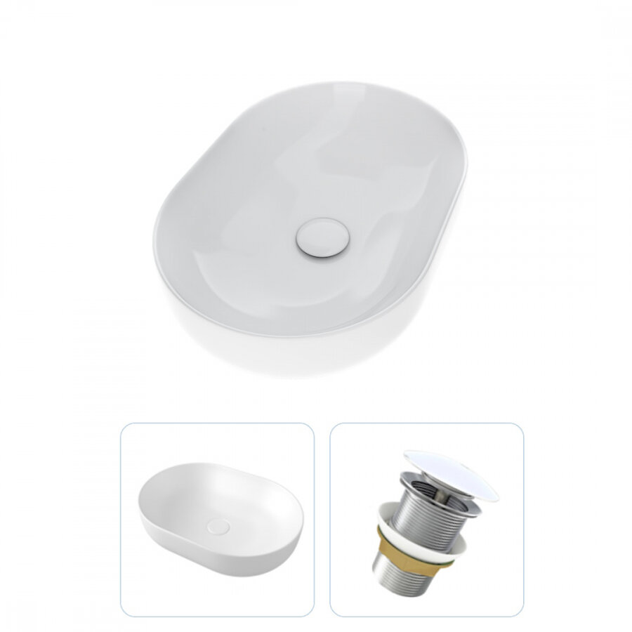 Раковина накладная для ванной Teymi Solli 48 в комплекте донный клапан клик-клак без перелива белый F01580