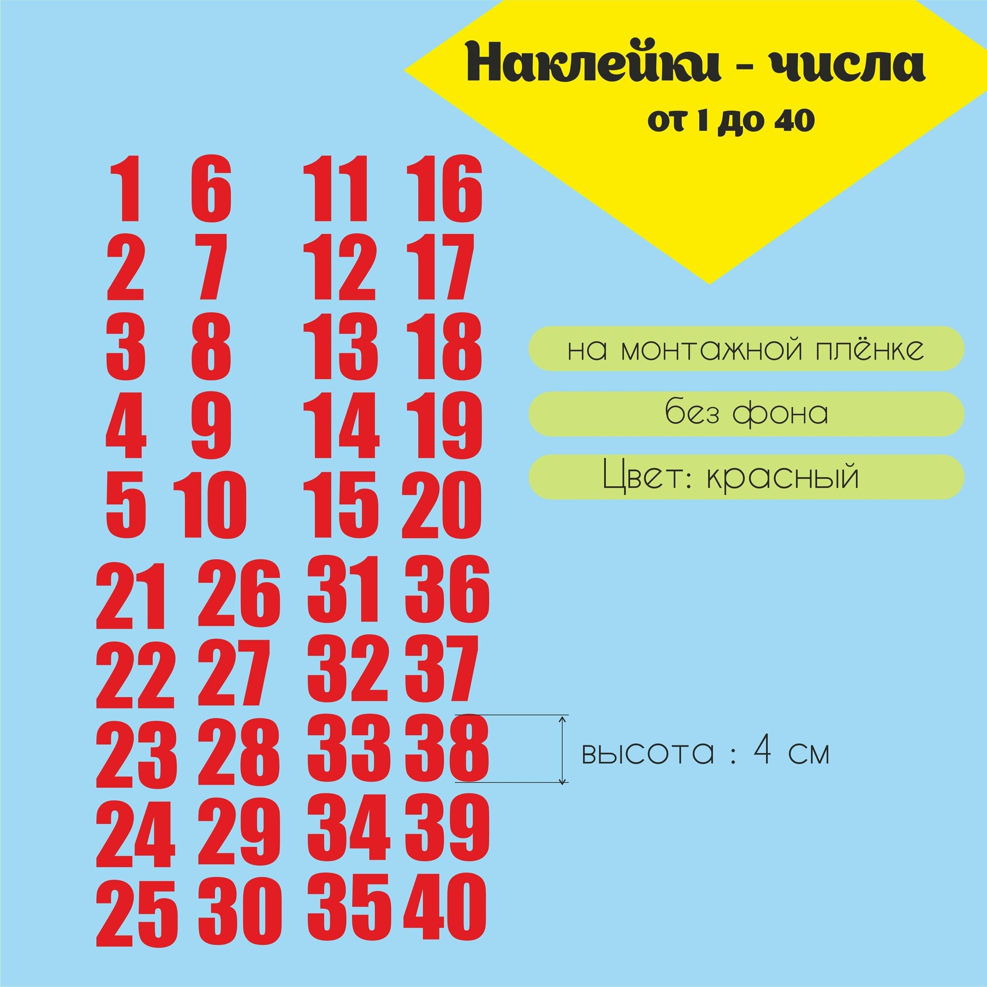 Виниловые наклейки - числа, универсальные, от 1 до 40