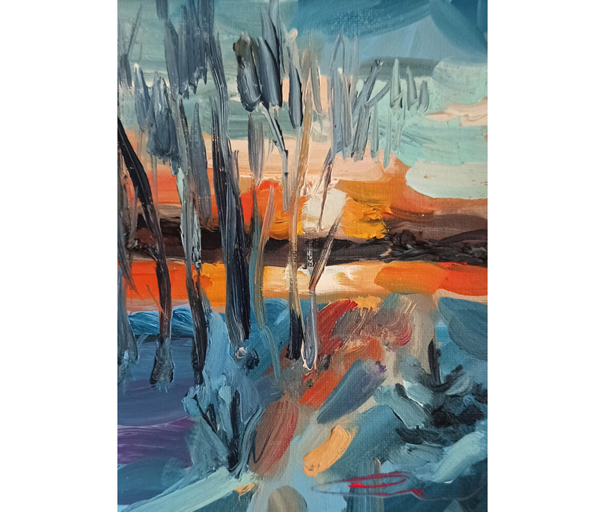 Картина зимний пейзаж масло холст живопись