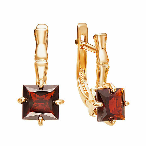 Серьги, красное золото, 585 проба, гранат
