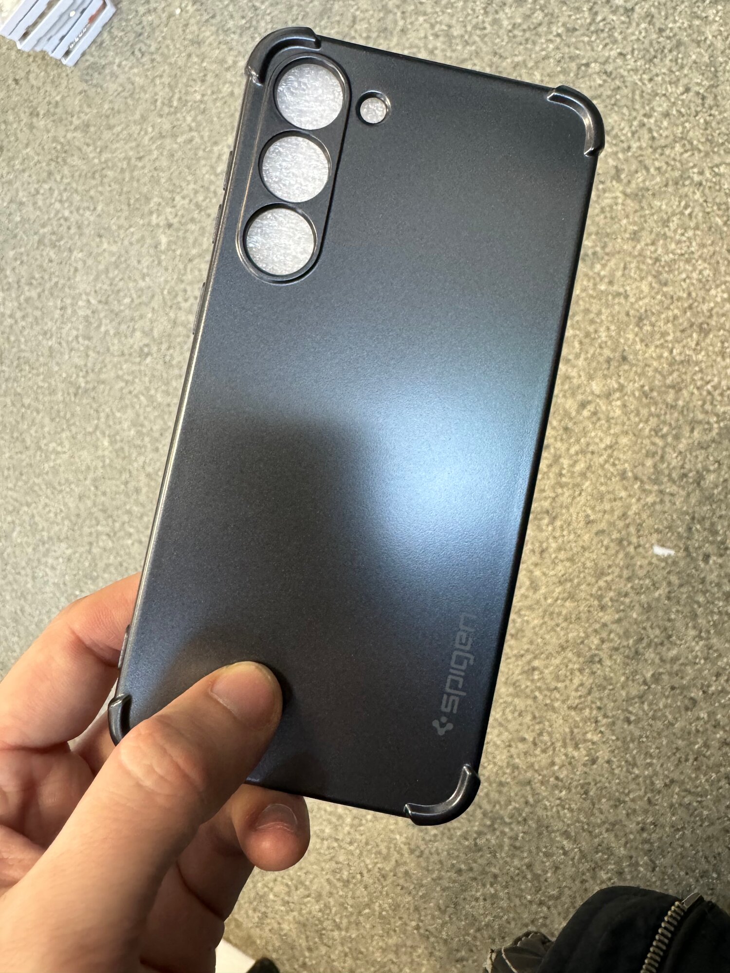 Чехол панель накладка бампер MyPads SPIGEN для Samsung Galaxy S23 Plus + тонкая силиконовая крышка противоударная темно-серая MyPads