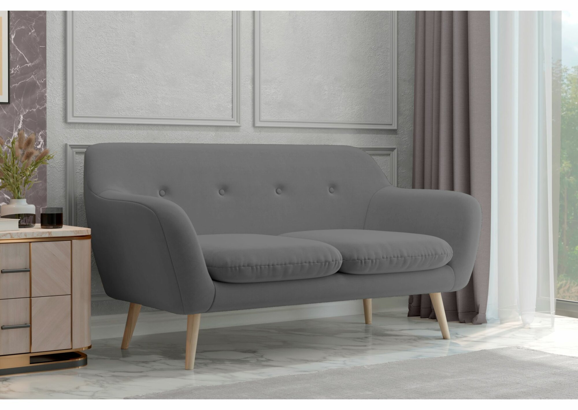 Диван прямой нераскладной Дайсон двухместный в цвете темно-серый (грей)