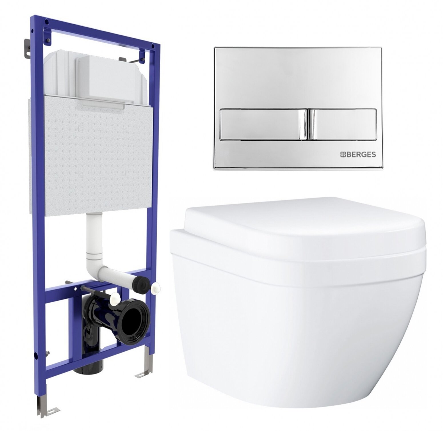 Комплект 3 в 1 инсталляция Berges Wasserhaus Novum L3 + Унитаз подвесной Grohe Euro Ceramic 39206000 + кнопка хром