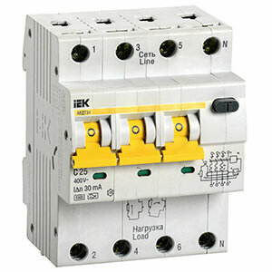 Дифавтомат 4Р 25А C 30мА 6кА АВДТ34 4мод IEK