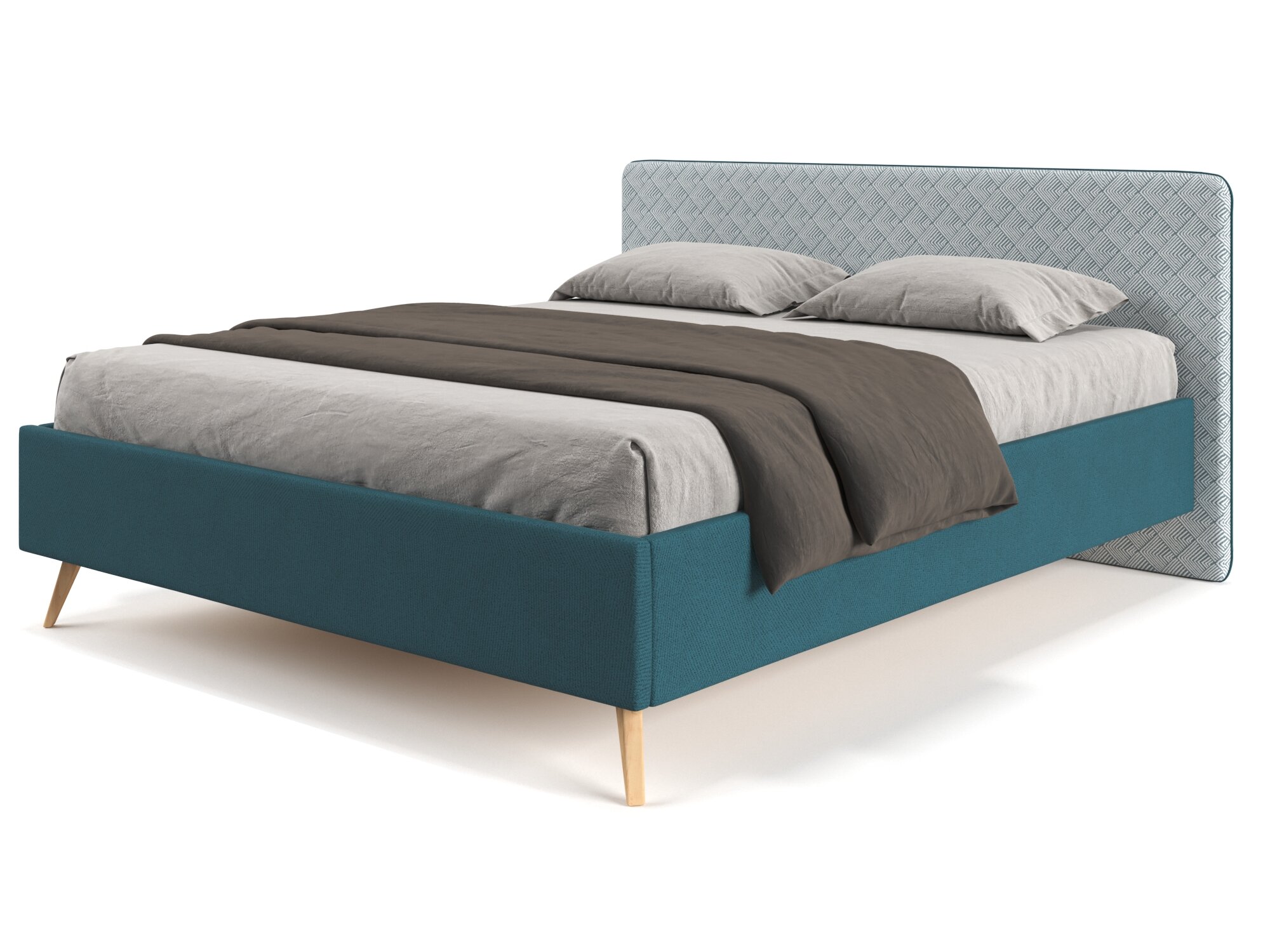Кровать двуспальная Soft Element Ларса 160х200 Aqva, с мягким изголовьем, с подъемным механизмом, с ящиками, жаккард