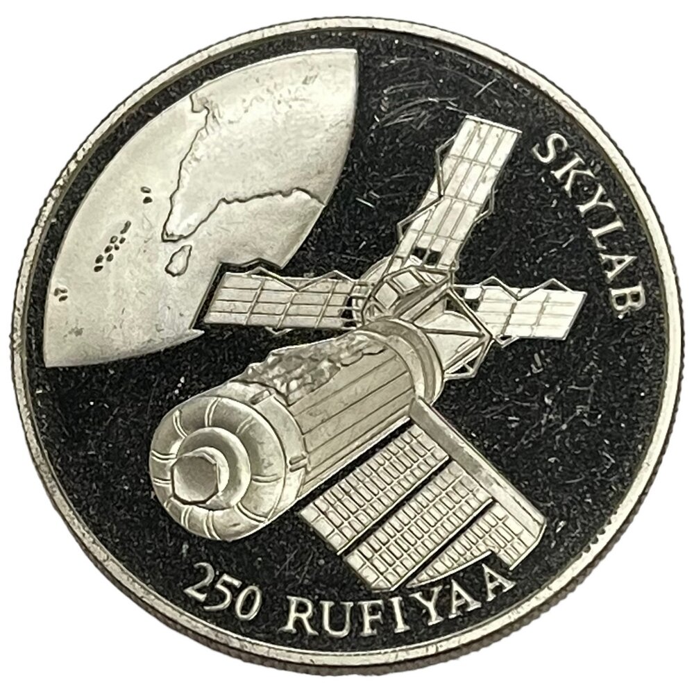 Мальдивы 250 руфий 1993 г. (AH 1413) (Орбитальная станция "Скайлэб") (Proof)