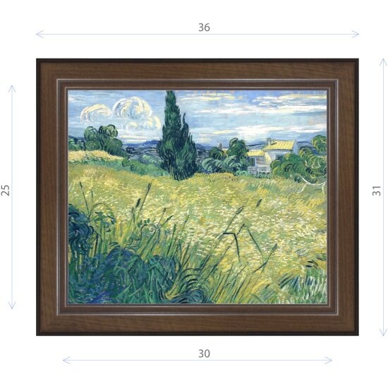 Картина Декор Депо Винсента Ван Гога Зеленое поле с кипарисом Матовая бумага в раме без стекла 31х36 см, DDK52128E21W30H25P24