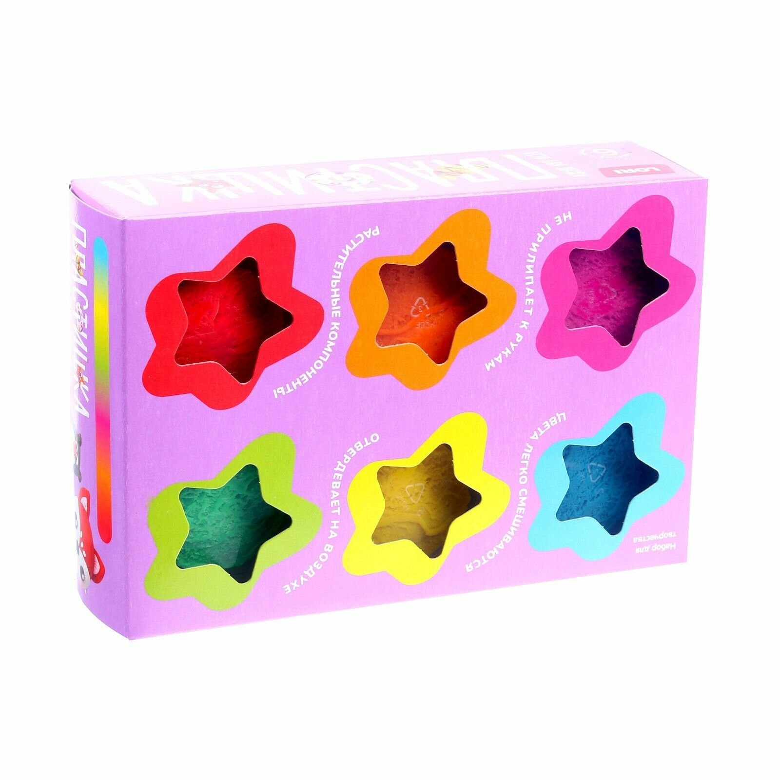 Тесто для лепки "Пластишка № 2", для детского творчества и развития мелкой моторики, 6 цветов по 80 г