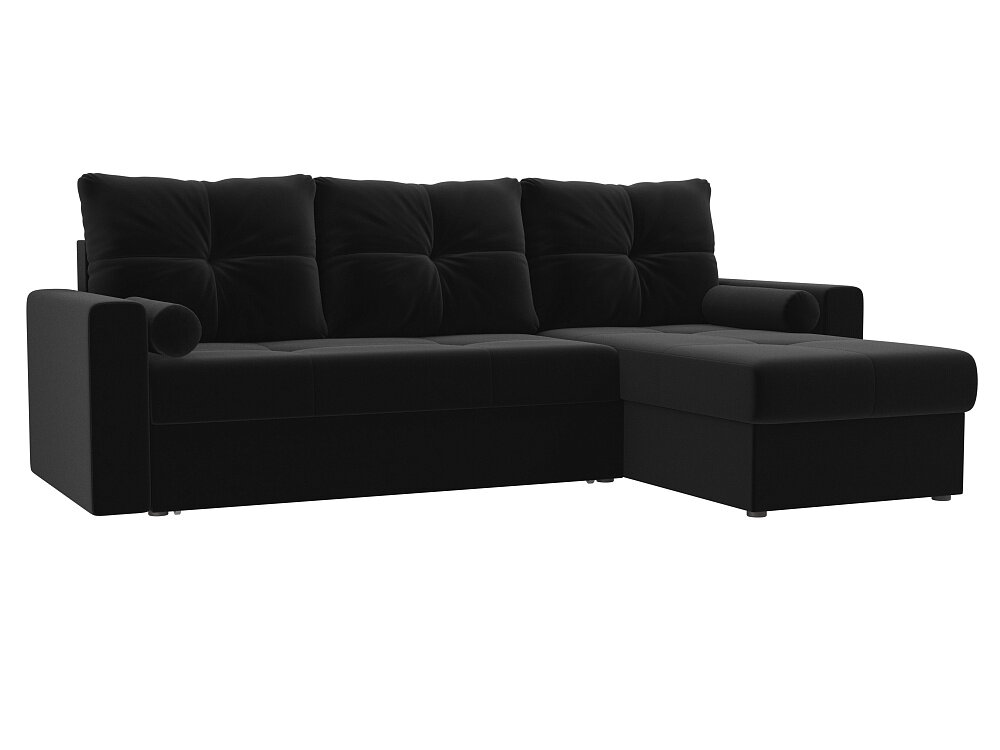 Угловой диван Верона Черный Вельвет, дельфин, 240х155х75 см, с ящиком для белья
