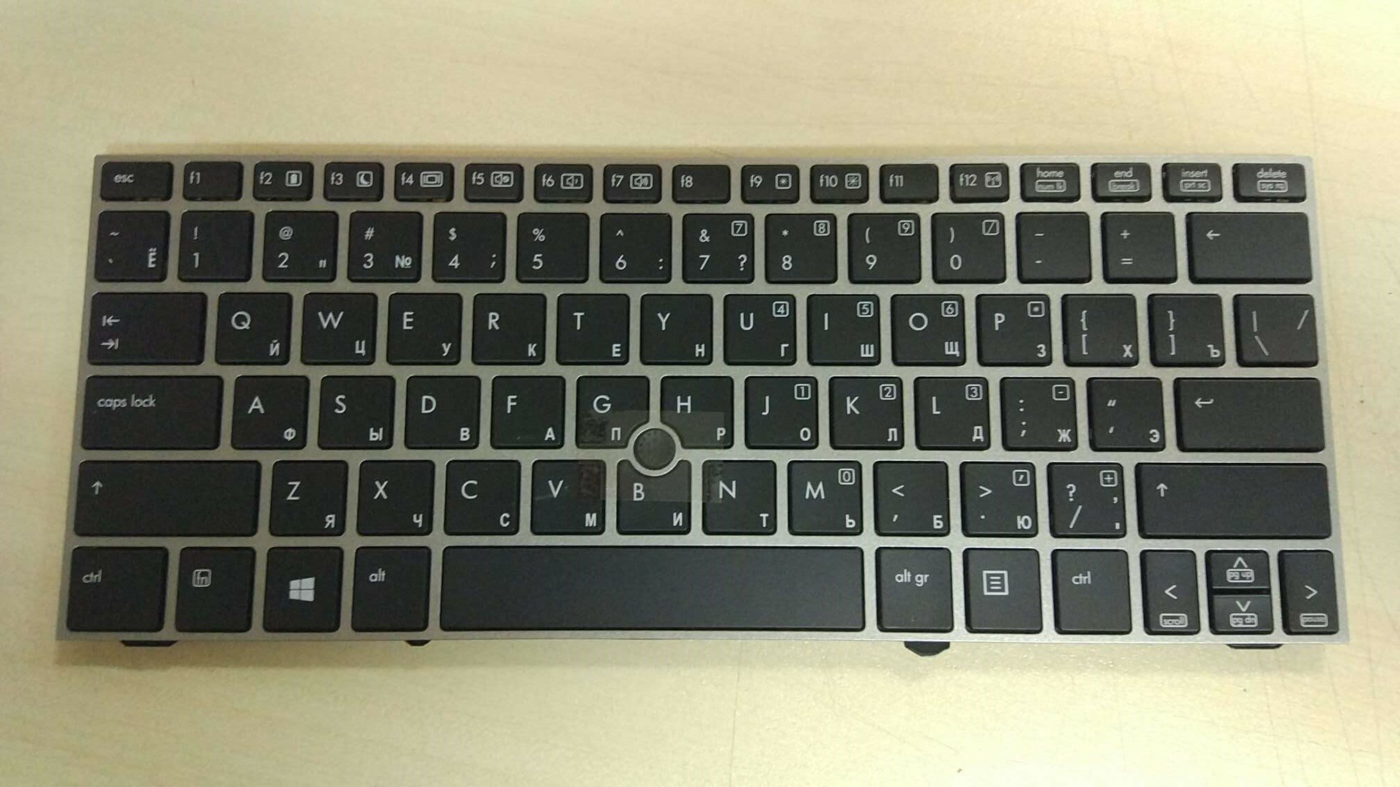 Клавиатура для ноутбука HP EliteBook 2170p черная, рамка серебряная, с джойстиком
