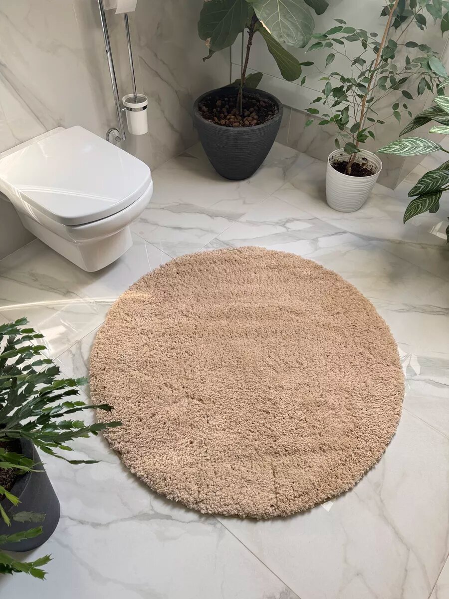 Коврик Natali's Carpets на пол для ванной и туалета из микрофибры, бежевый, круглый, 180х180 см. Турция