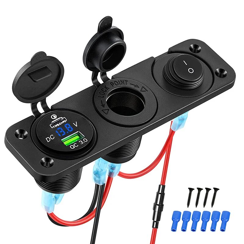 QC3.0 USB и Тип C PD автомобильное зарядное устройство гнездо с вольтметром 3 в 1 гнездо прикуривателя Водонепроницаемый адаптер панели питания DIY комплект