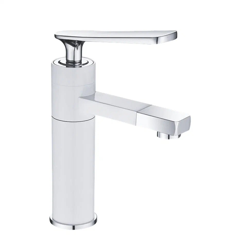 Смеситель для раковины с поворотным носиком Shevanik S6HX60WZ1FJE, белый/хром