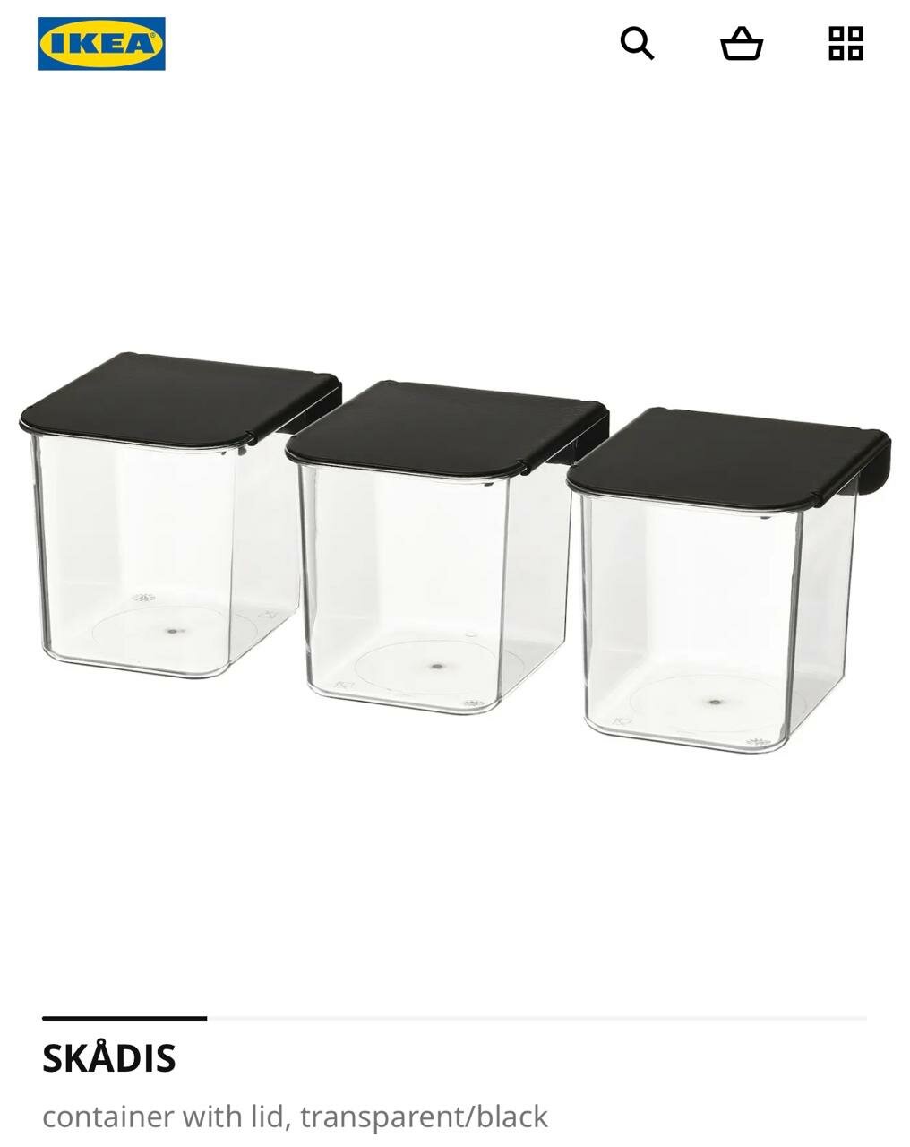 Контейнер с крышкой для панели для хранения IKEA SKÅDIS ,3шт, черный