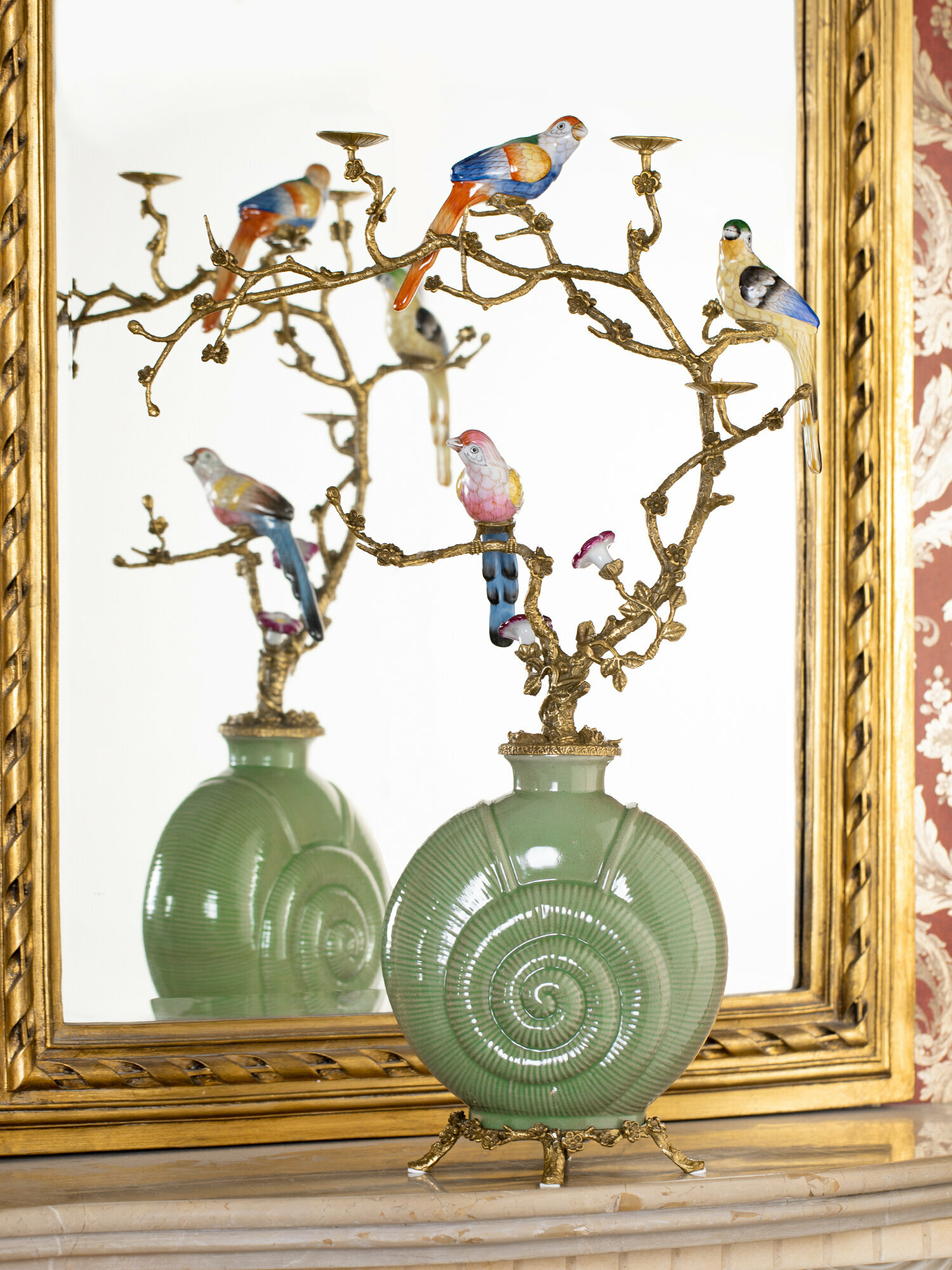 31G2379/A1245HC/U19 Подсвечник с птицами 41x19x64см, Фарфор, бронза, Glasar