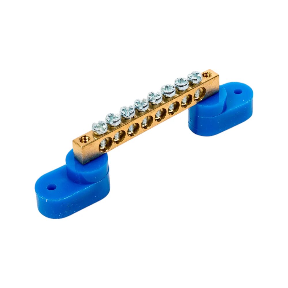 Нулевая шина EKF PROxima N, 6х9мм, 8 отверстий, латунь, 2 синих угловых изолятора sn0-63-08-2-r