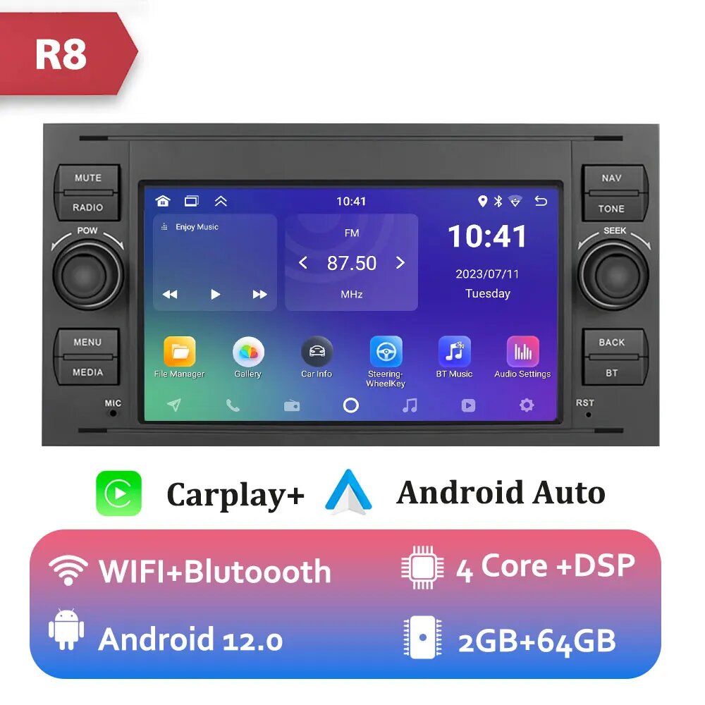 N0 DVD 2 DIN Автомобильный Android 10 Carplay GPS BT Радио Мультимедийный плеер Для Ford Focus Fiesta Galaxy Mondeo Fusion Kuga S-Max C-Max R8 2G 64G
