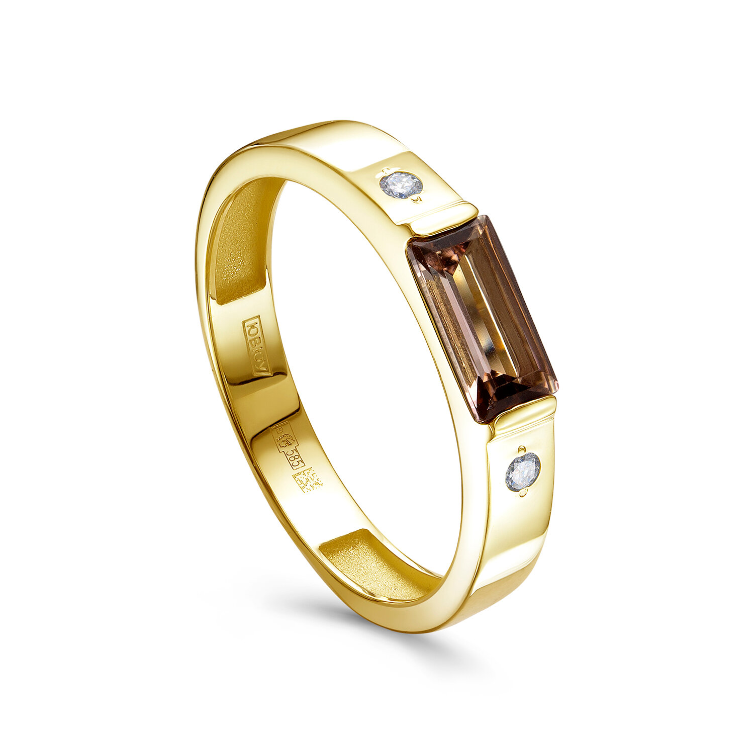 Кольцо, желтое золото, 585 проба, турмалин, бриллиант