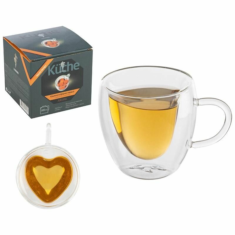 Кружка AROMA в форме сердца, 300мл, боросиликатное стекло, с двойными стенками, 103490 Mallony