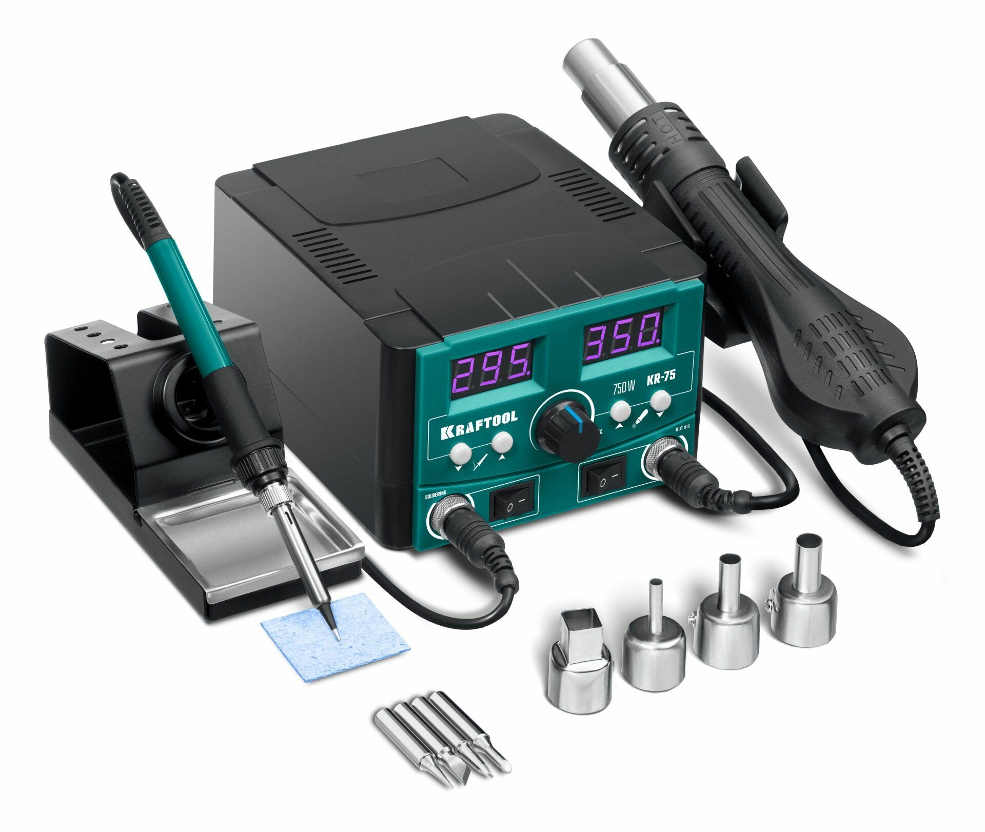 Ремонтная паяльная станция 2-в-1 100-480 С 750 Вт Kraftool KR-75 55340