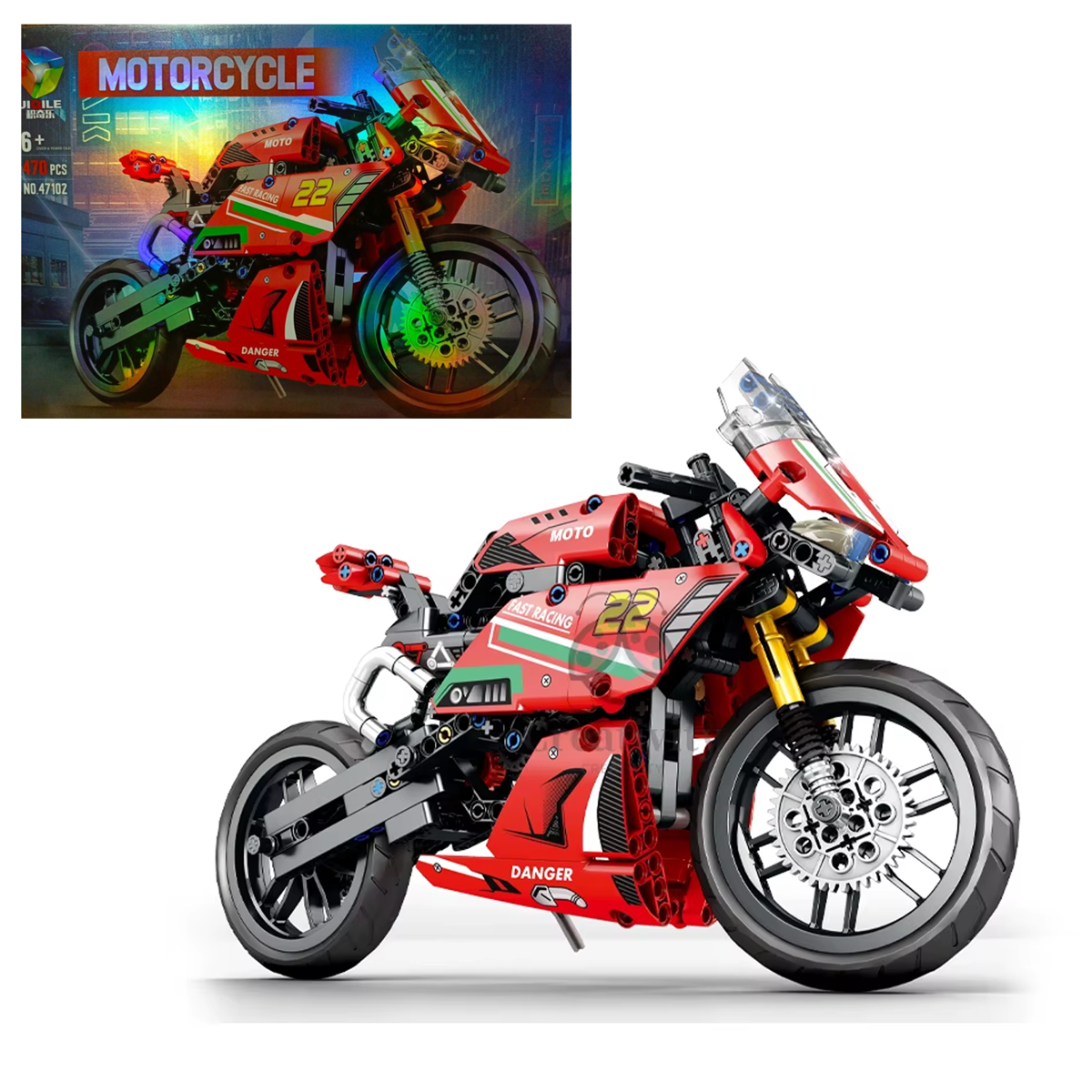 Детский развивающий конструктор "Мотоцикл", 470 деталей, подарок мальчику