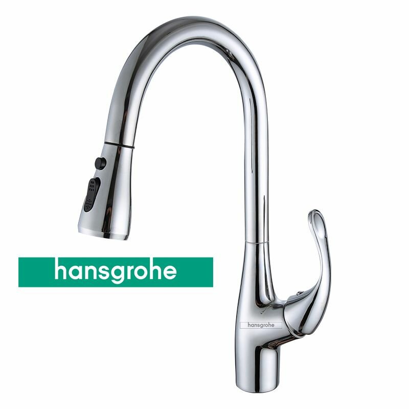 Hangrohe Выддвижной кухонный смеситель для горячей и холодной воды с двухпозиционной кнопкой управления. хром